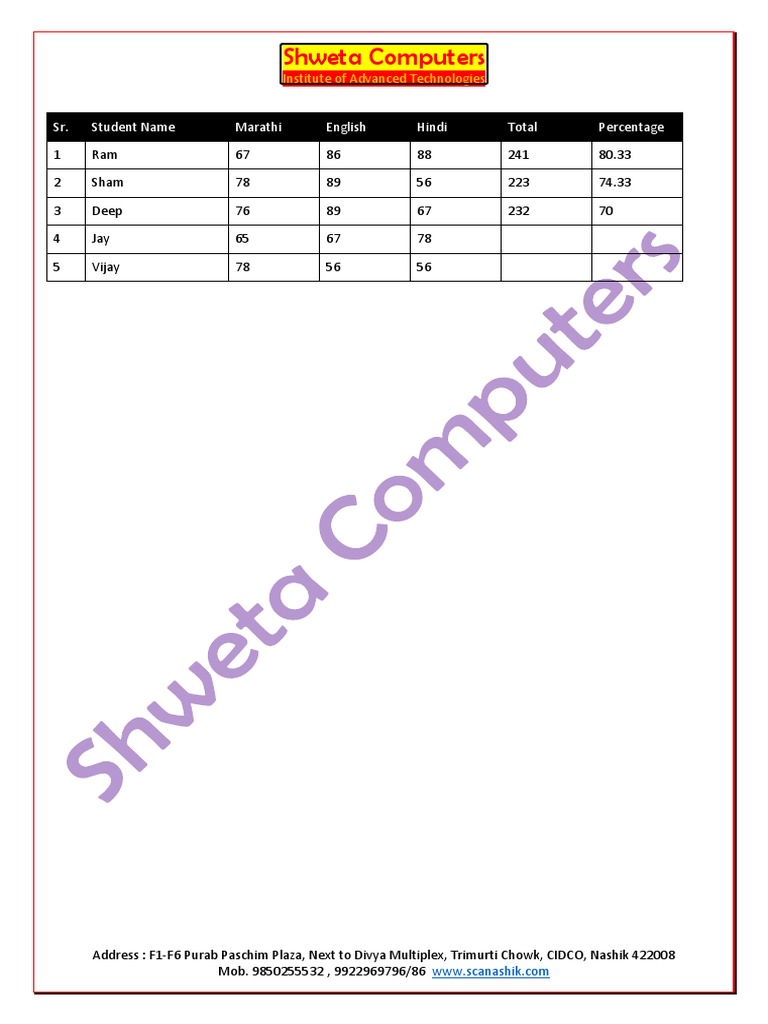 Student Marks Table | PDF