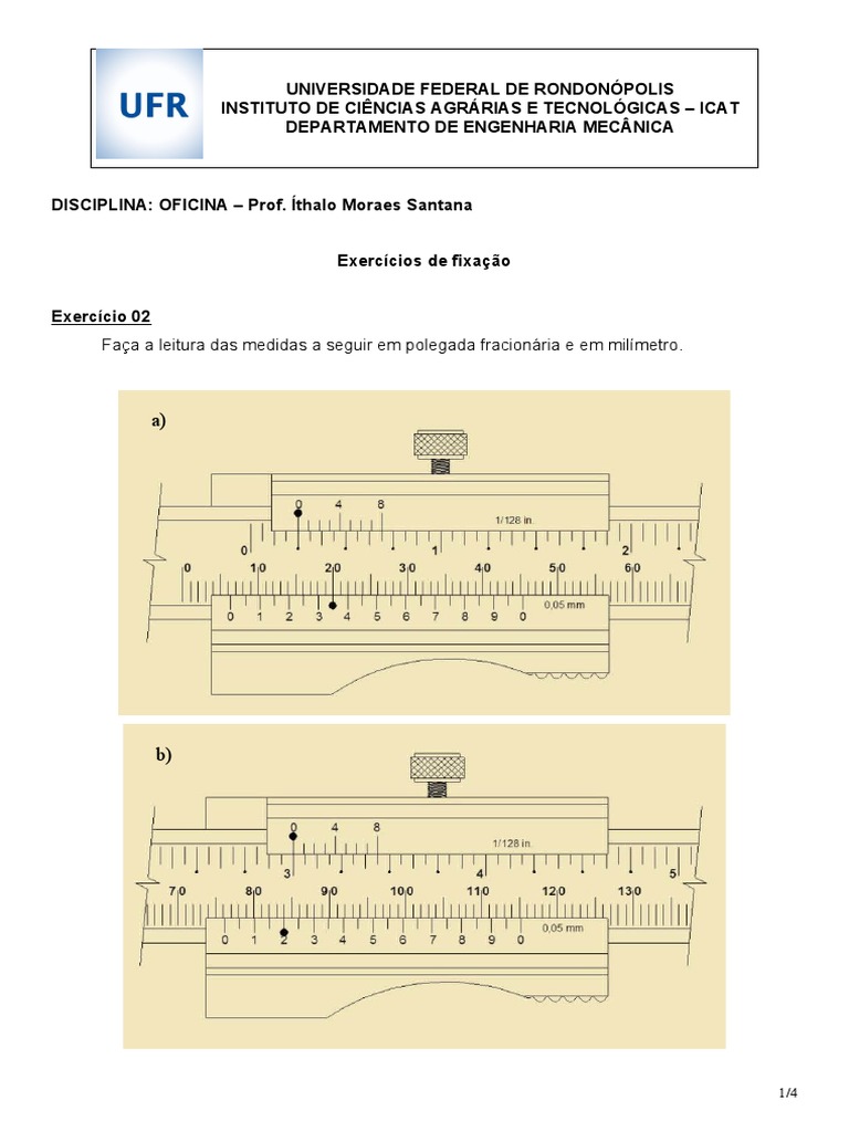 Exercício Paquímetro Polegada Fracionária | PDF