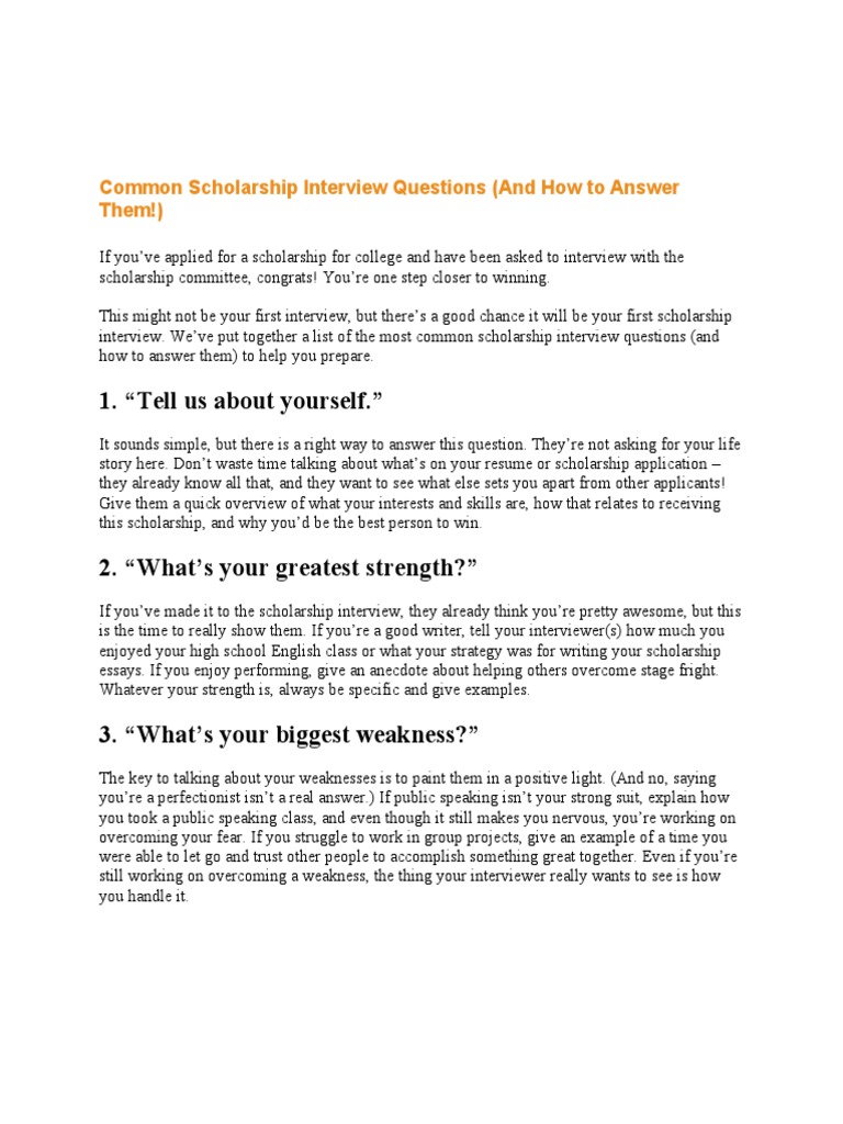 Scholarship Interview Prep Guide | PDF | Interview