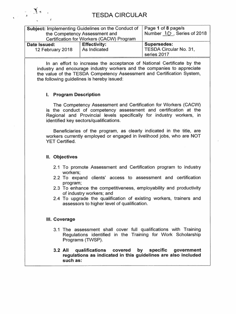 TESDA Circular No. 010-2018 | PDF | Economies