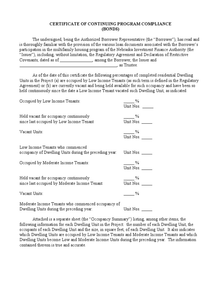 Compliance Certificate for Loan Program | PDF | Bonds (Finance) | Economies