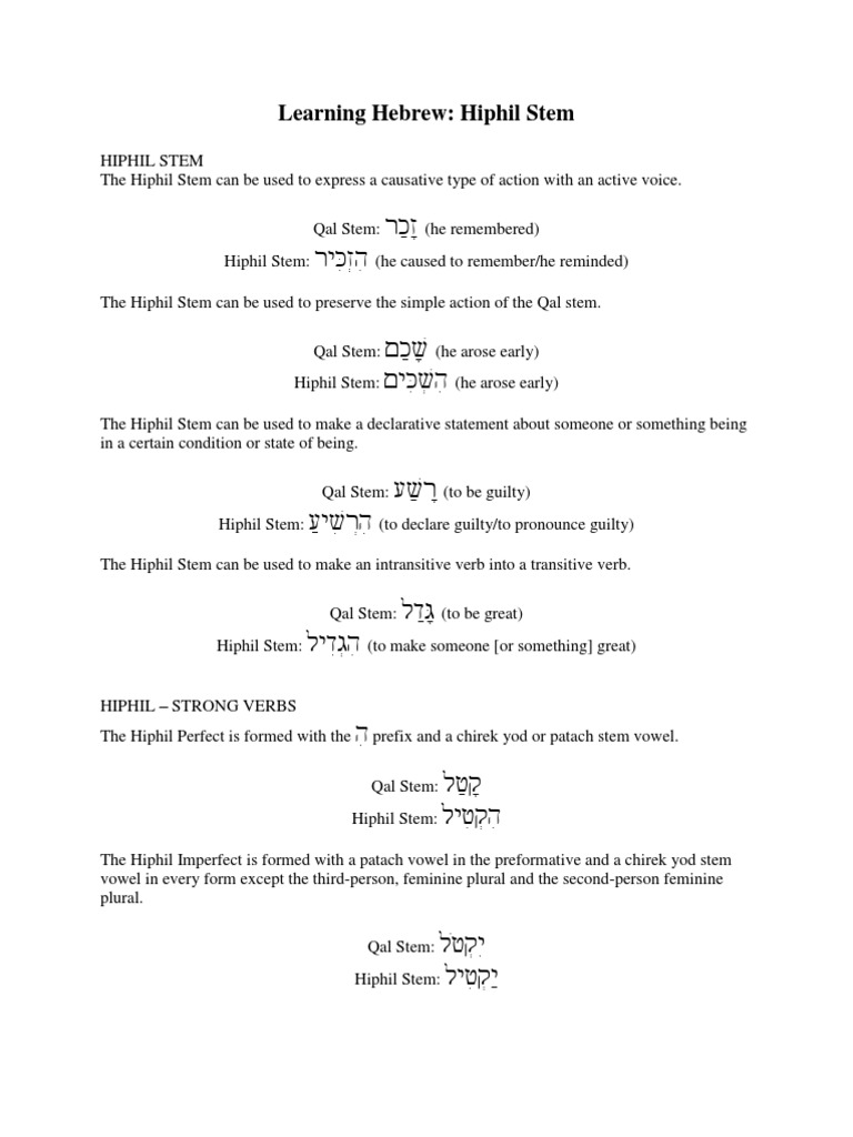 Hiphil Stem Hebrew | Linguistic Typology | Semantic Units