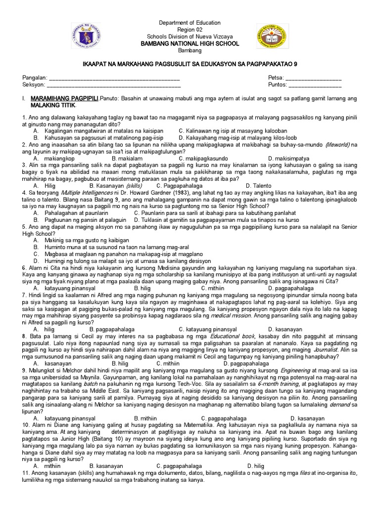 Grade 9 4th Grading | PDF