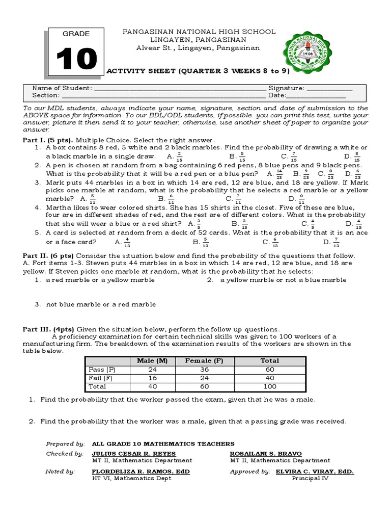 Activity Sheet (Quarter 3 Weeks 8 To 9) | PDF | Test (Assessment ...