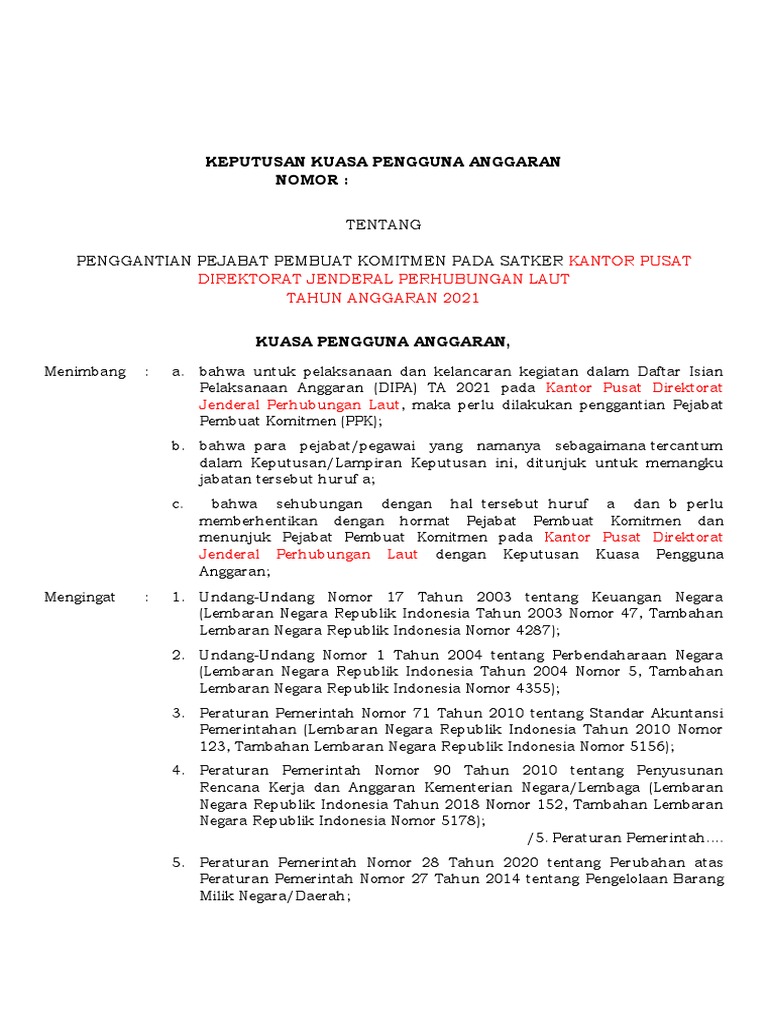 Format SK Pergantian PPK | PDF