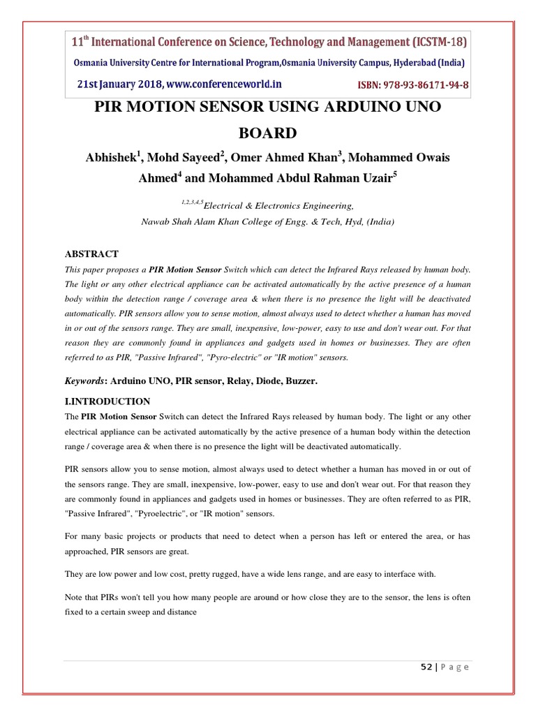Pir Motion Sensor Using Arduino Uno | PDF | Electrical Engineering ...