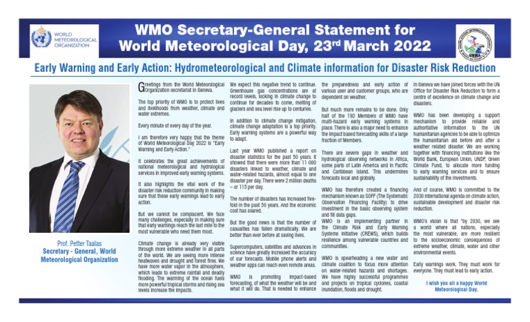 WMO Secretary-General Statement For World Meteorological Day, 23rd ...