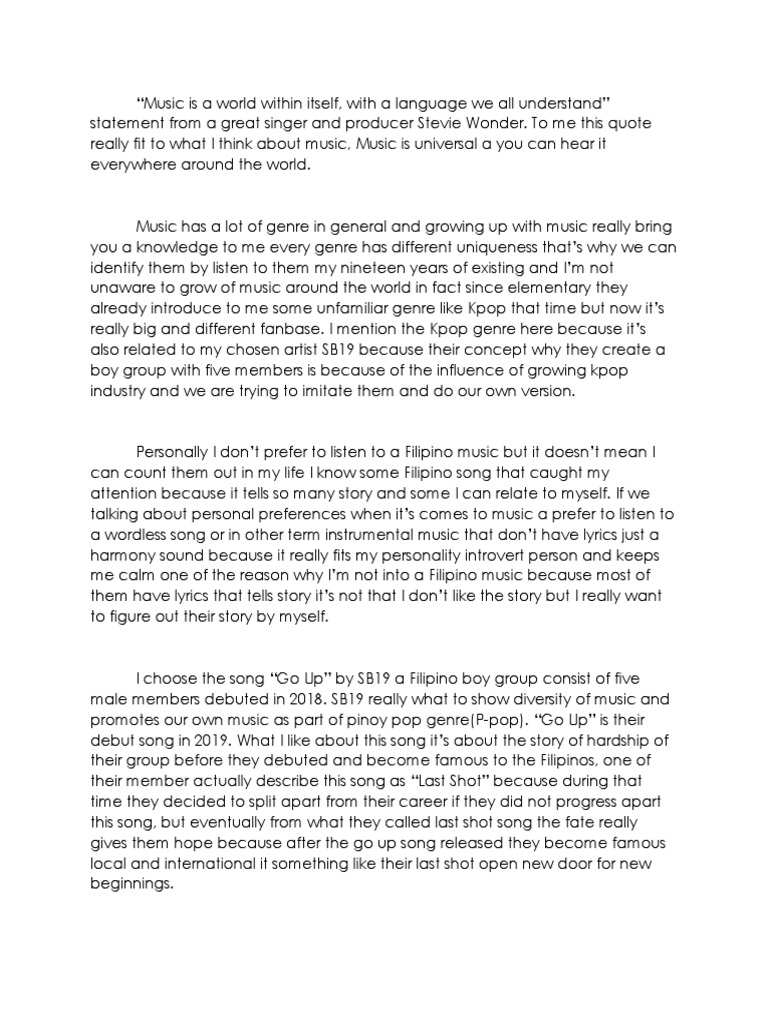 (Reflection in Performing Arts - Music) Week 3 | PDF | Language Arts ...