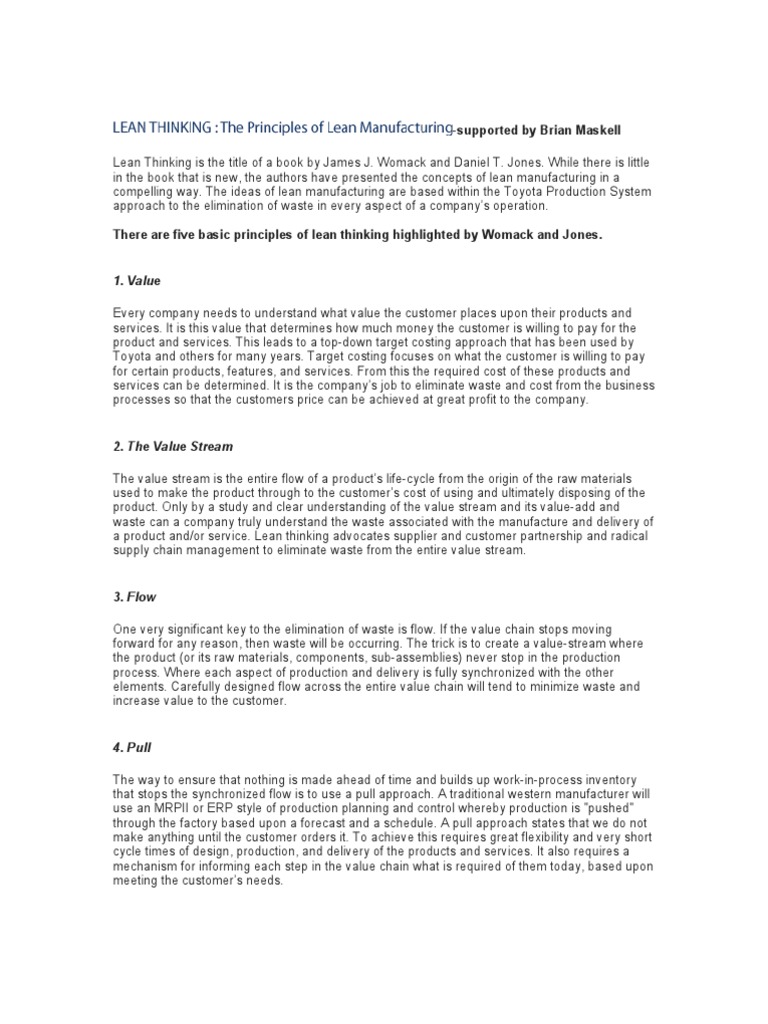 Lean Thinking-Principles of Lean Manufacturing | PDF | Lean ...