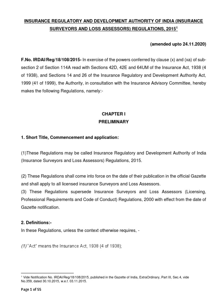 Irdai (Insurance Surveyors and Loss Assessors) Regulations 2015 ...