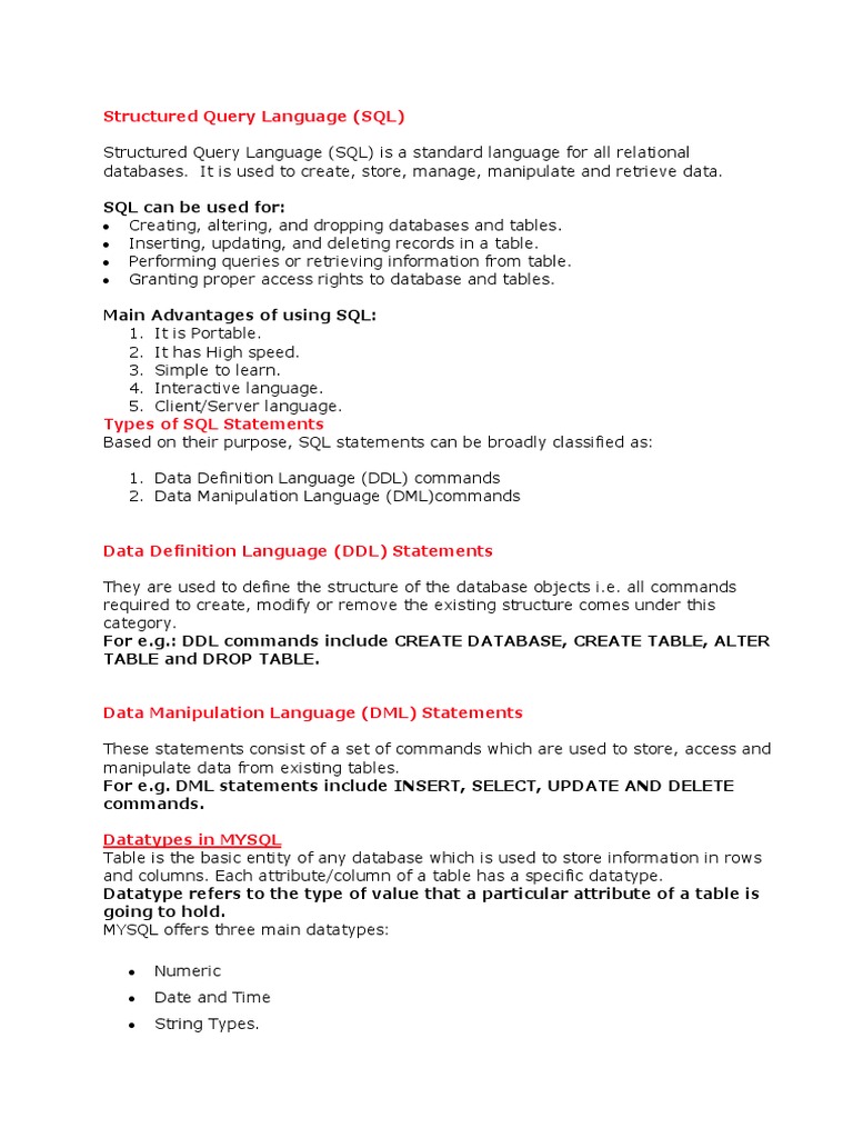 Structured Query Language (SQL) | Download Free PDF | Sql | Table (Database)