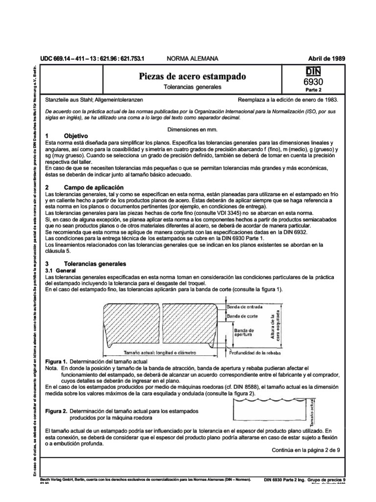 DIN 6930-2 1989-04 (Pieza de Acero Estampado. Tolerancias Generales ...