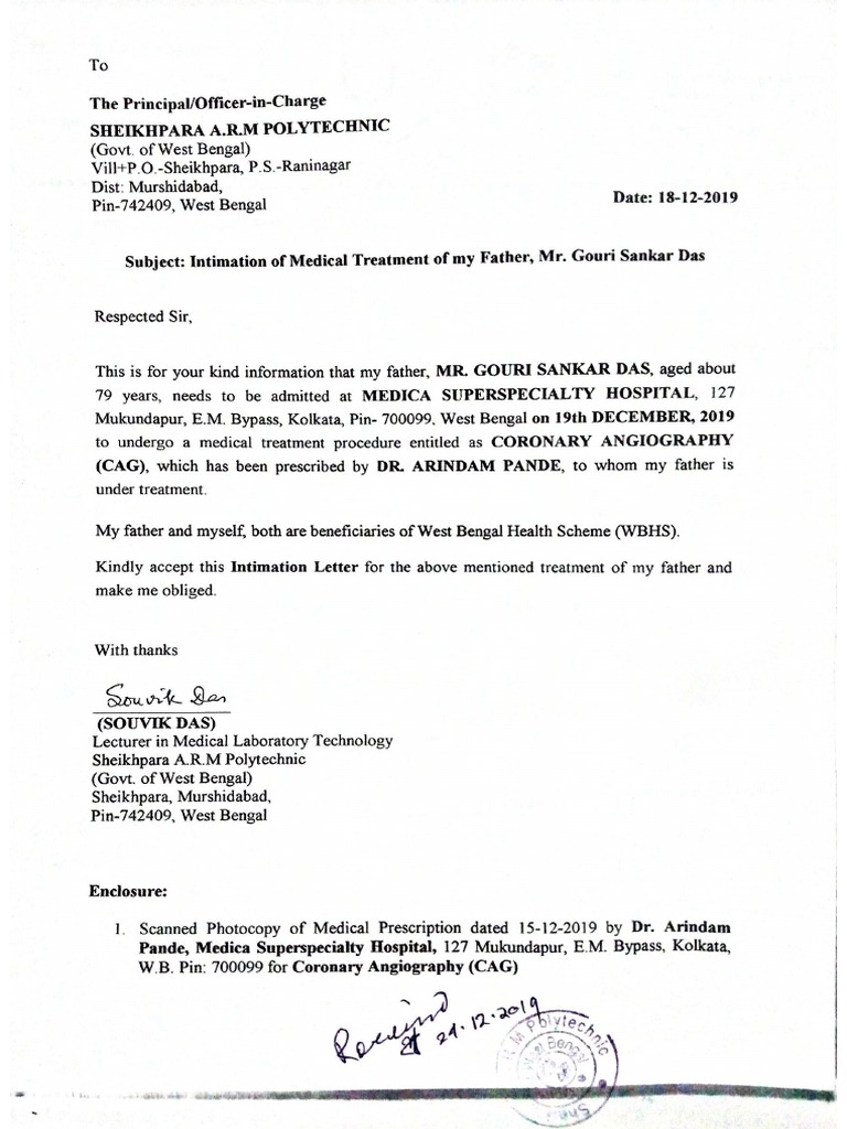 WBHS Med Treat Intimation | PDF