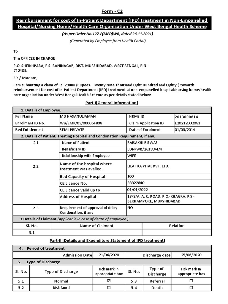 WBHS Ipd App Form Emp | PDF | Hospital | Patient