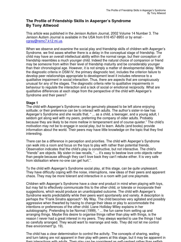 The Profile of Friendship Skills in Aspergers Syndrome | Download Free ...