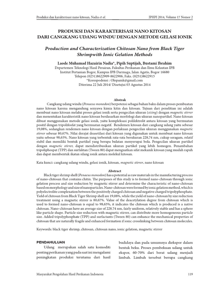 Nadia, 2014 (Produksi Dan Karakterisasi Nano Kitosan Dari Cangkang ...