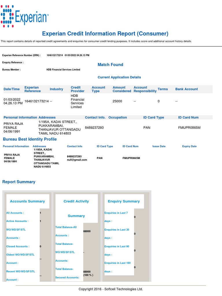 Experian Credit Information Report (Consumer) : Match Found | PDF ...