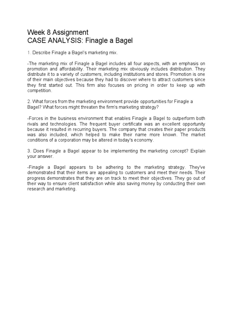 Week 8 Assignment CASE ANALYSIS: Finagle A Bagel | PDF