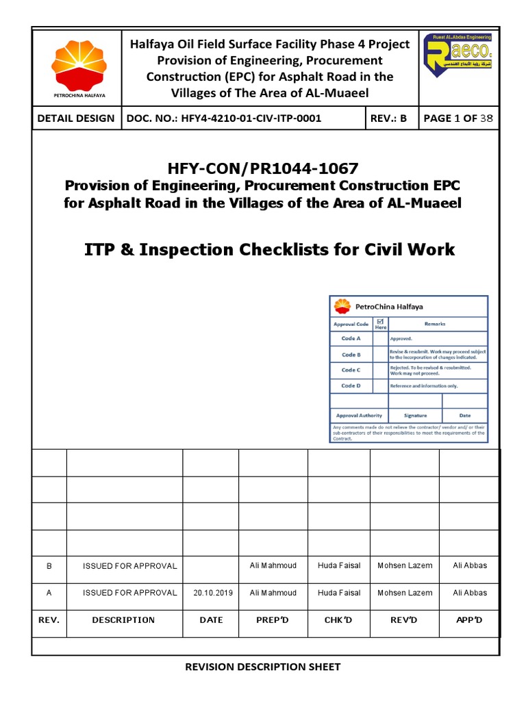 ITP & Inspection Checklists For Civil Work: HFY-CON/PR1044-1067 | PDF ...