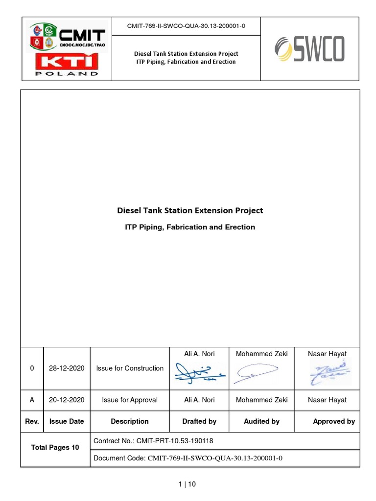 Diesel Tank Station Project ITP | PDF | Nondestructive Testing ...