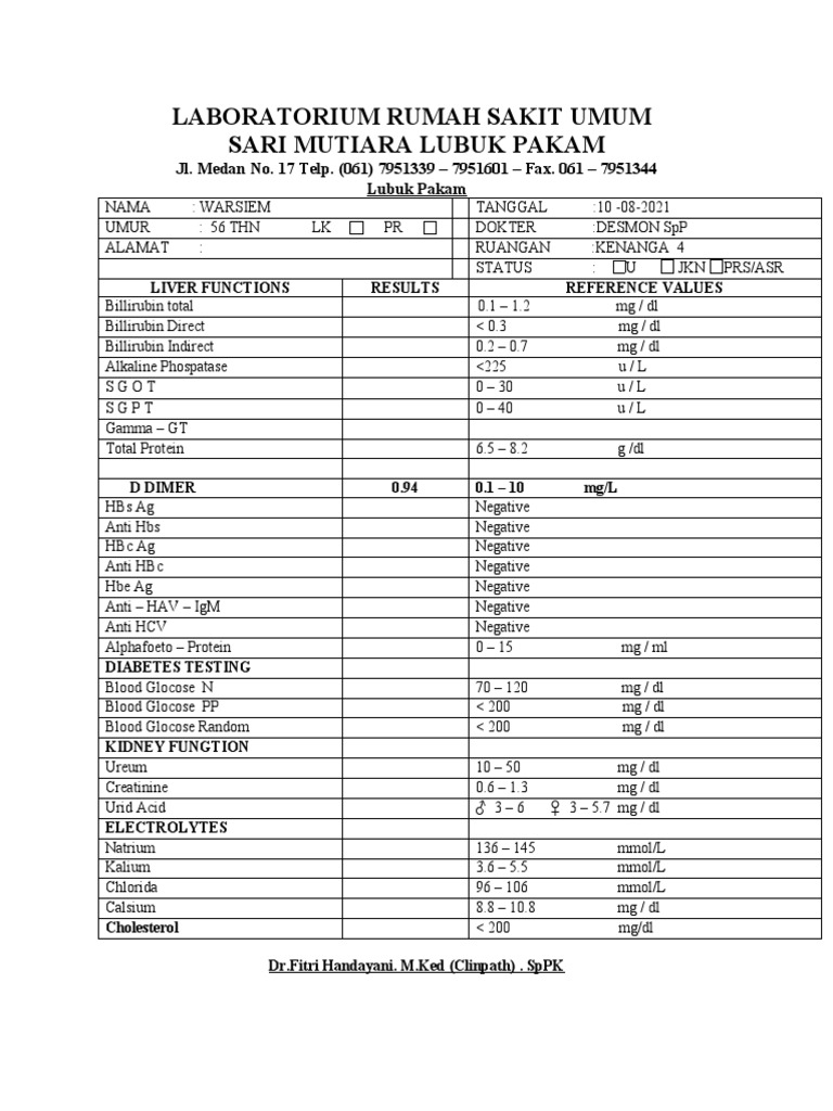 Laboratorium Rumah Sakit Umum Sari Mutiara Lubuk Pakam | PDF | Medical ...