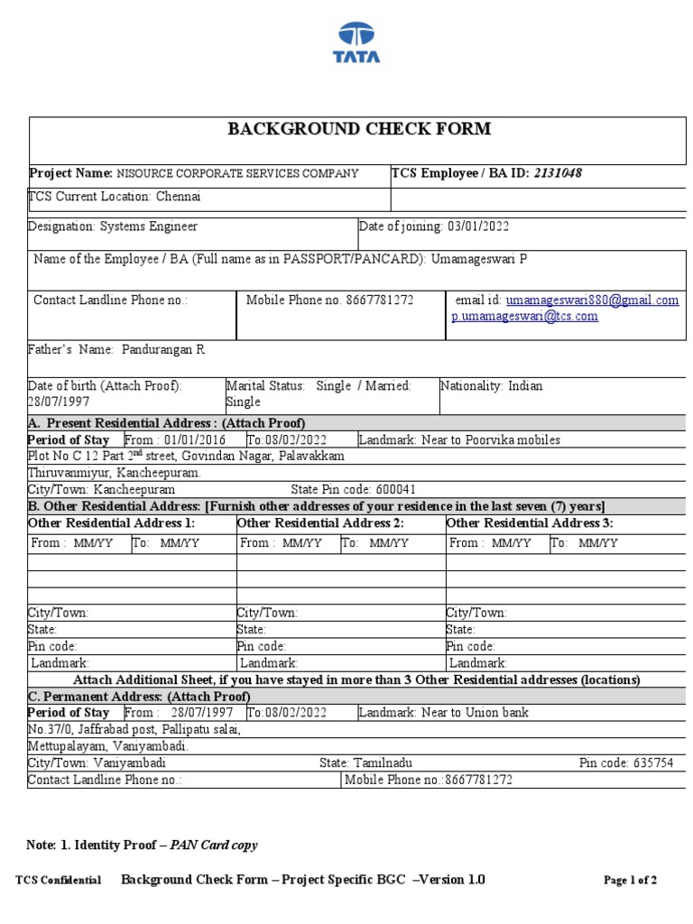 BGC Form PS Address CriminalCheck Client-NISOURCE | PDF | Background Check | Justice