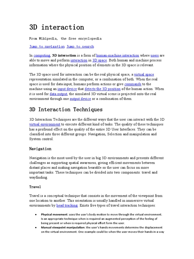 3D Interaction Techniques | PDF | Computer Science | Information Science