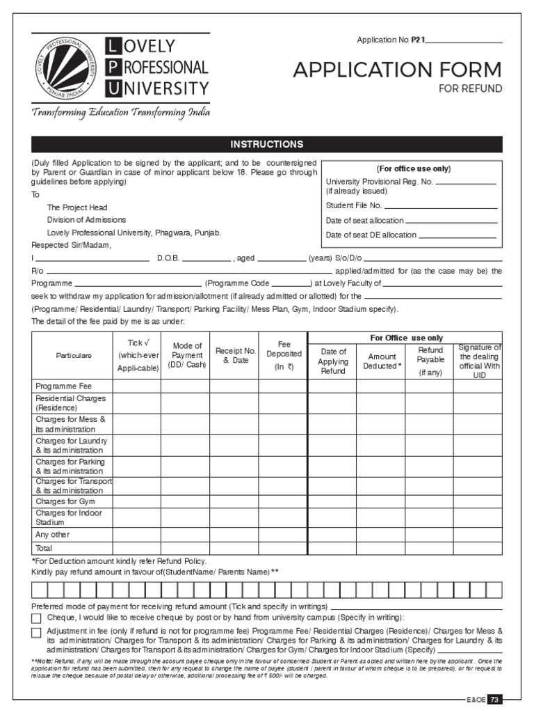 Refund Form | PDF | Cheque | Payments