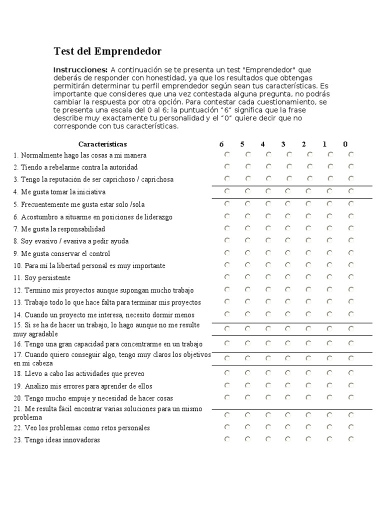 Test de Perfil Emprendedor | PDF | Ocio