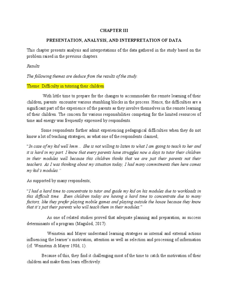 Presentation, Analysis, and Interpretation of Data | PDF | Learning ...