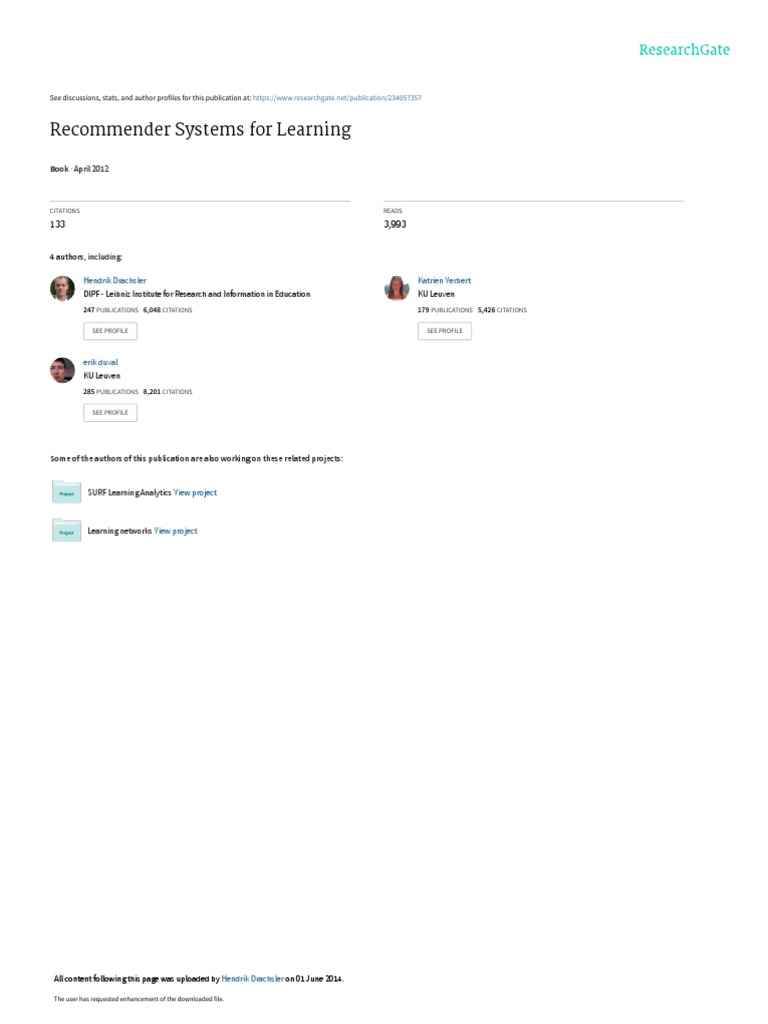 Recommender Systems for Learning Overview | PDF | Learning ...