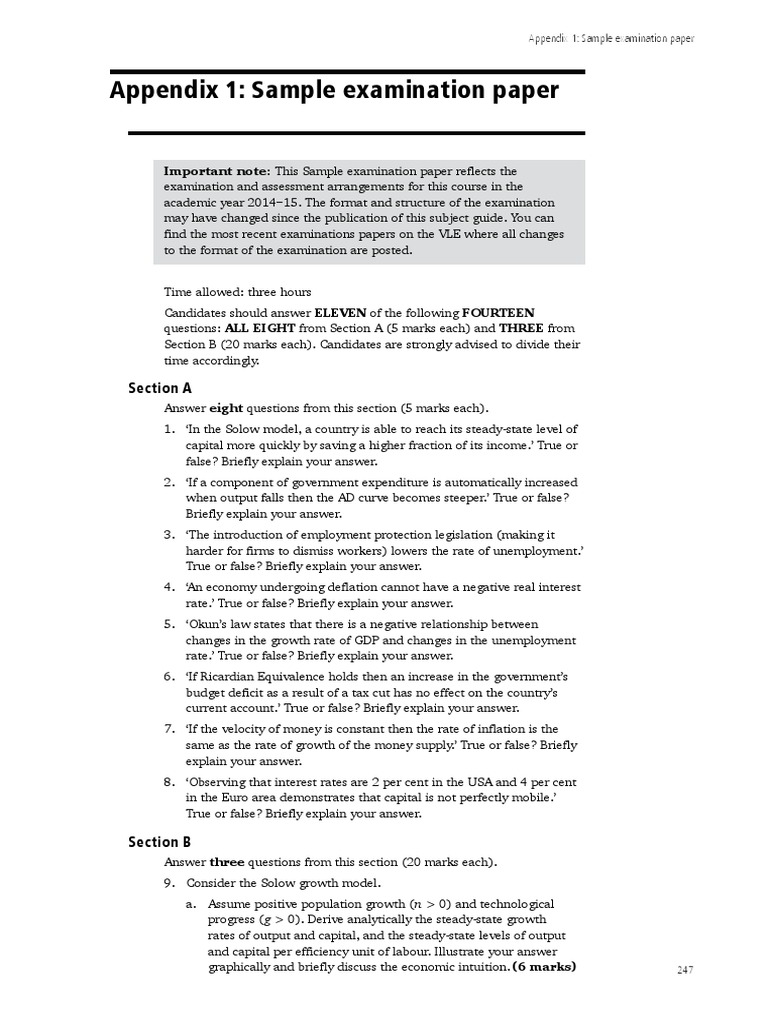 Sample Examination Paper | PDF | Inflation | Economic Growth