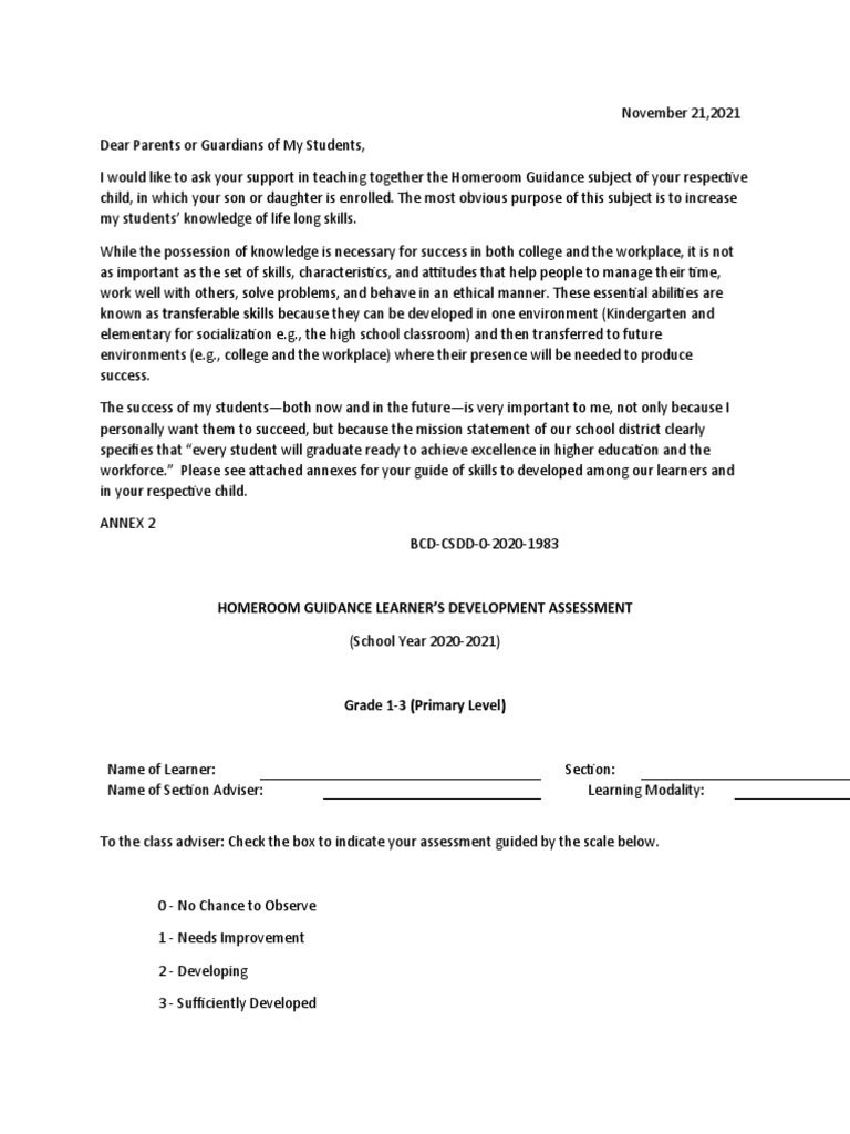 HG Letter To The Parents-Grade 1-3 | PDF | Learning | Cognition