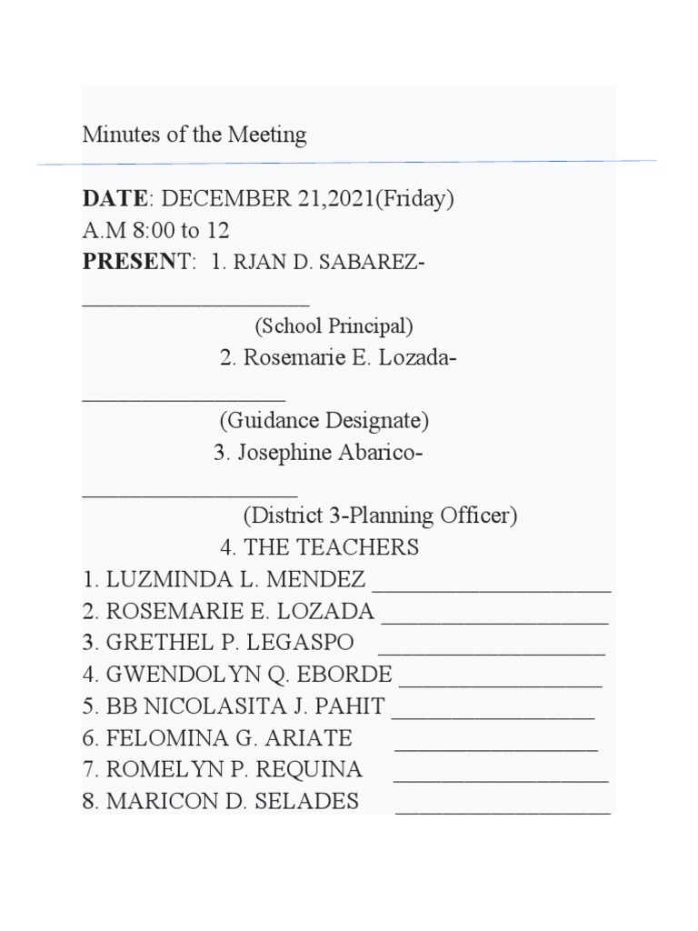 Minutes Meeting Dec 21 | PDF | Learning | Behavior Modification