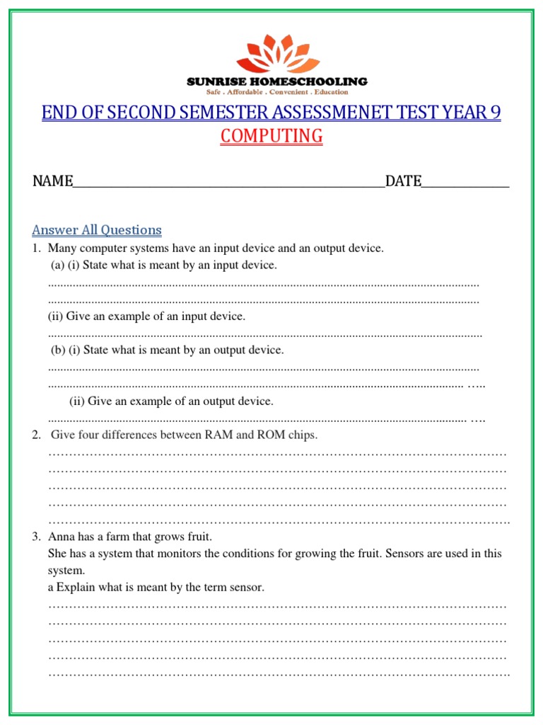 Year 9 Computing End of Second Semester Assessment Test | PDF | Central ...