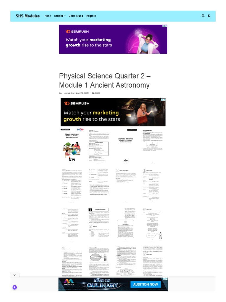 Shs Modyul Online Physical Science Quarter 2 Module 1 Ancient Astronomy ...