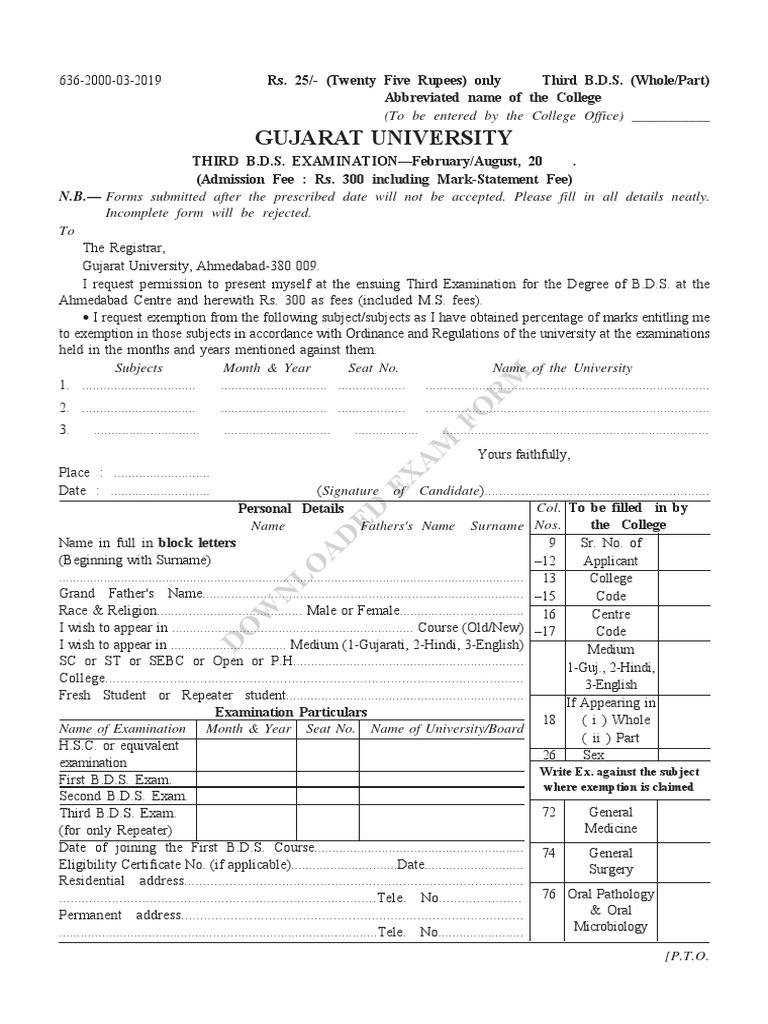 Exam Form - BDS Third | Download Free PDF | Dental Degree | Medicine