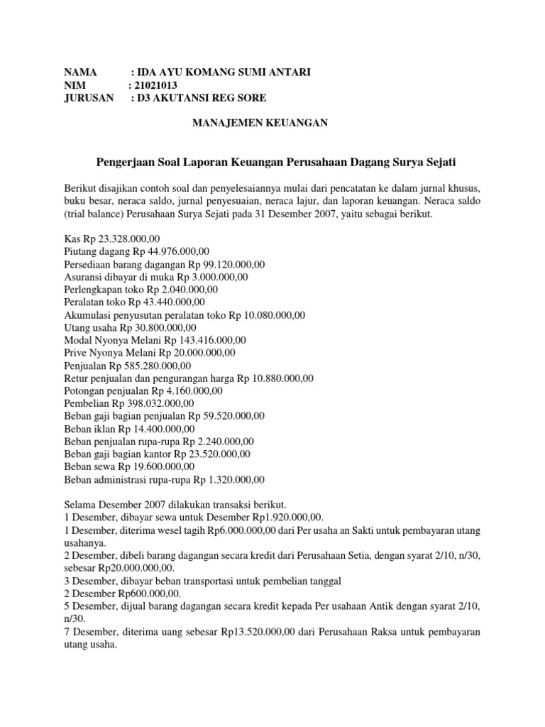 Laporan-Keuangan-Perusahaan-Dagang. Ida Ayu Komang Sumi Antari.21021013 | PDF