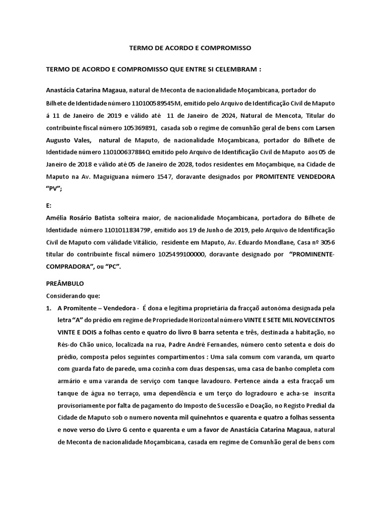 Termo de Compromisso Compra e Venda. 13.01.222 | PDF | Hipoteca ...