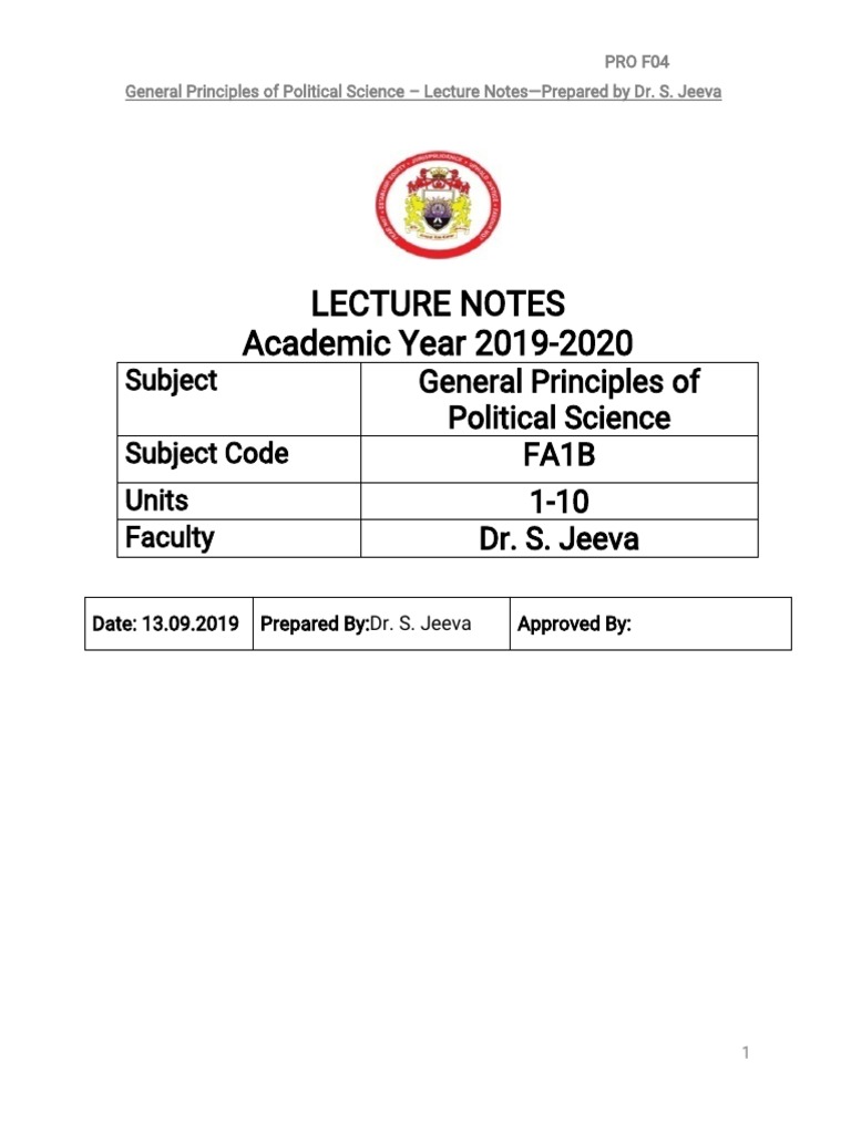 Lecture Notes Academic Year 2019-2020: General Principles of Political ...