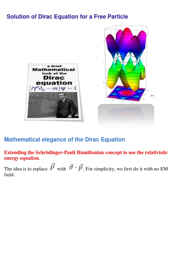 Solution of Dirac Equation For A Free Particle | PDF | Spin (Physics) | Matrix (Mathematics)