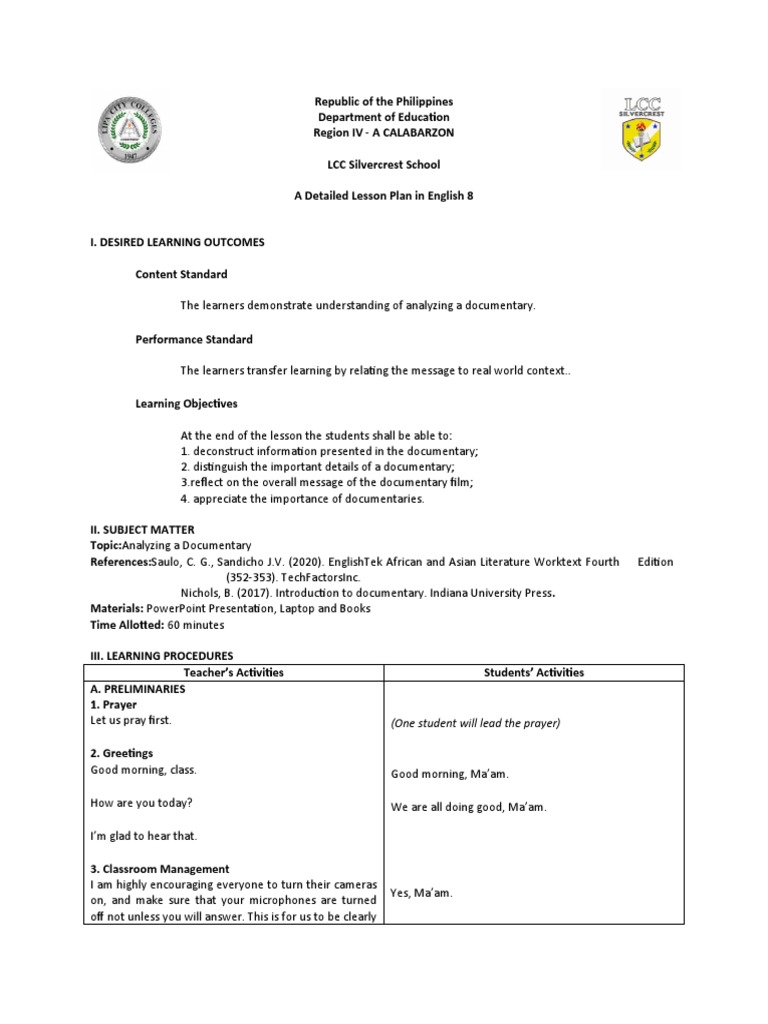 Analyzing Documentaries: Lesson Plan | PDF | Documentary Film ...