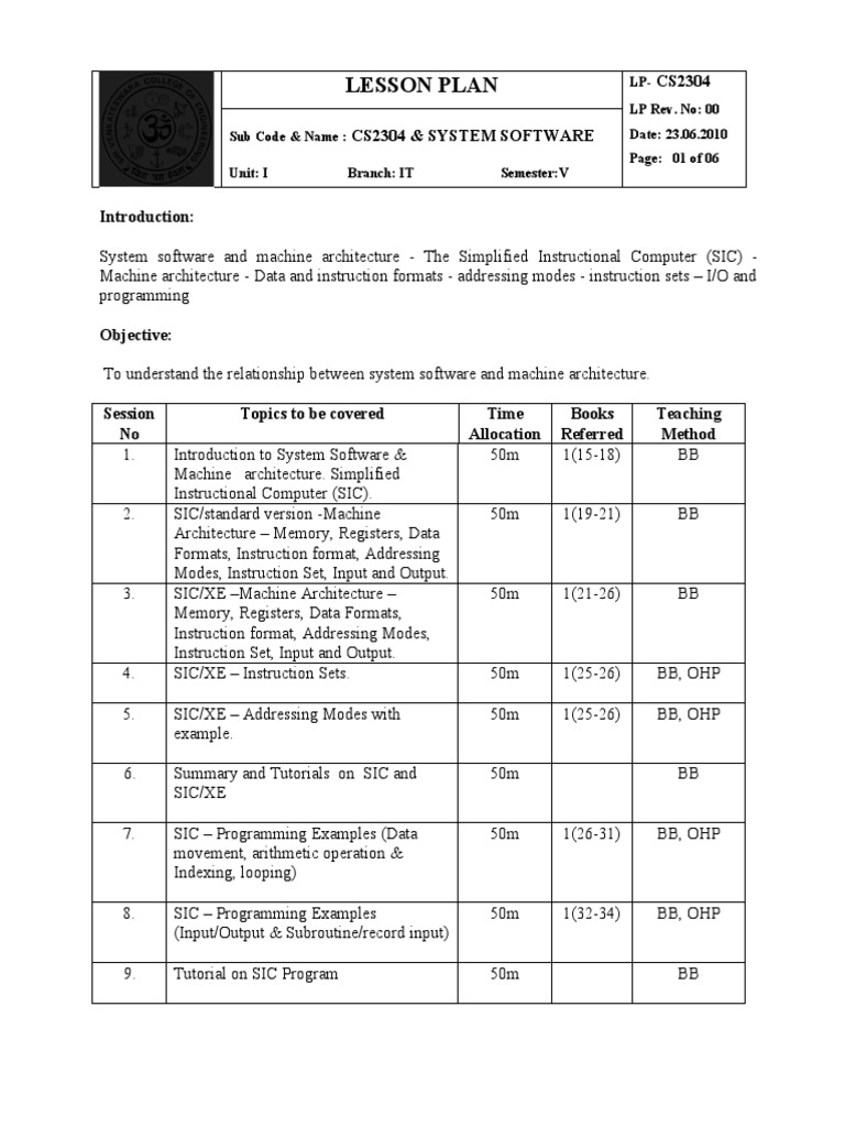 Lesson Plan: CS2304 Cs2304 & System Software | PDF | Assembly Language | Macro (Computer Science)
