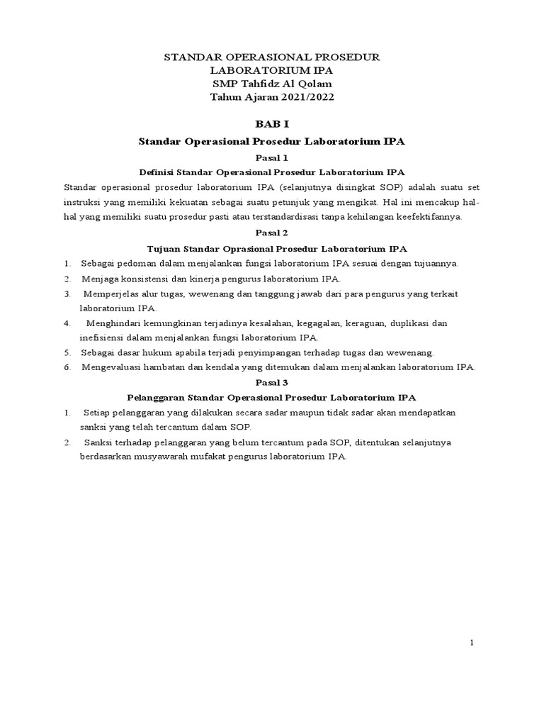 Contoh Sop Lab Ipa-Dikonversi | PDF