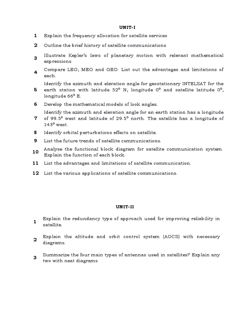 Final Important Questions | PDF | Communications Satellite | Satellite