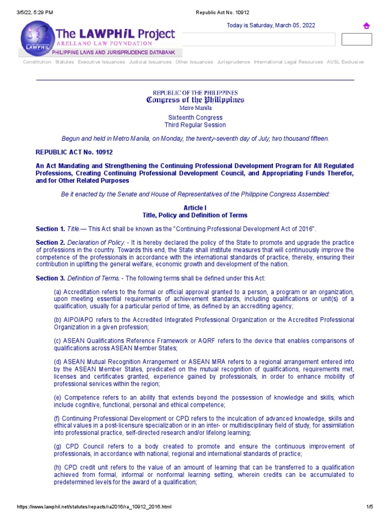 Republic Act No. 10912 | PDF | Learning | Lifelong Learning