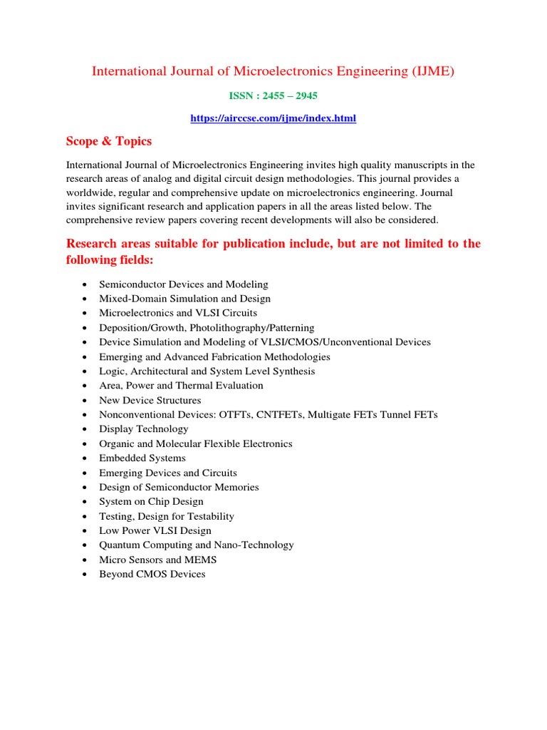 International Journal of Microelectronics Engineering (IJME) | PDF