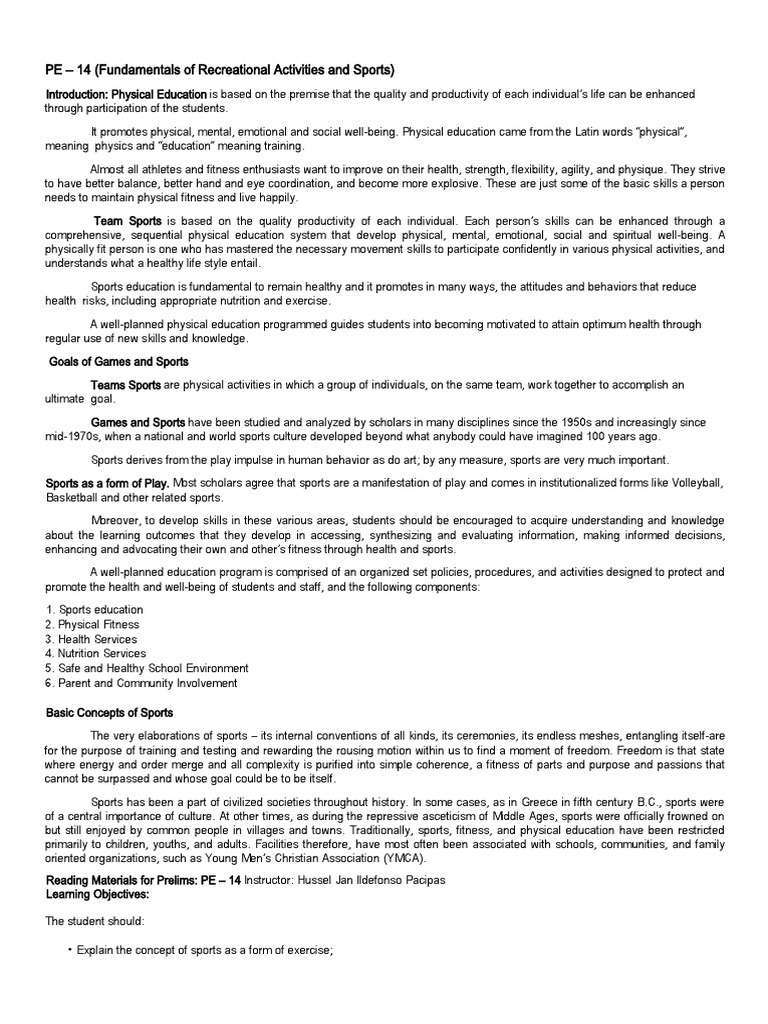 PE-14 Reading Materials | PDF | Volleyball | Sports