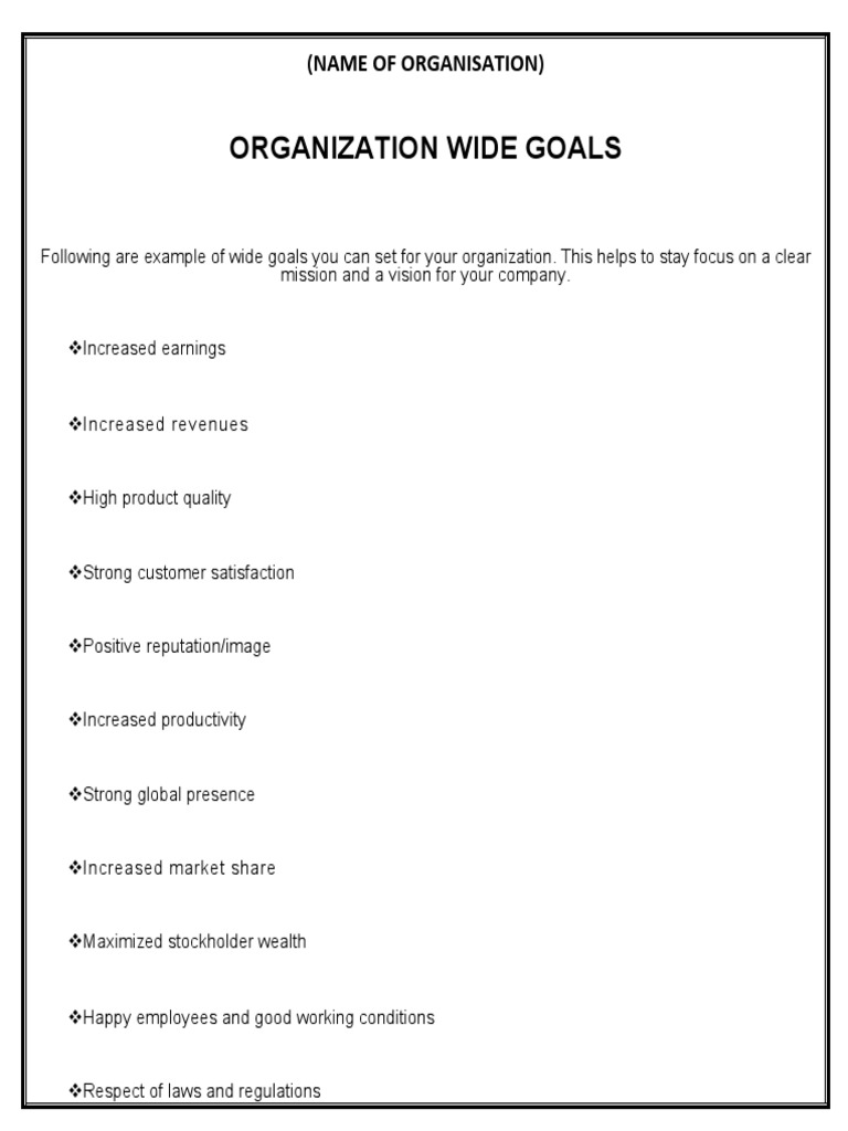 Organization Wide Goals | PDF | Business | Finance & Money Management