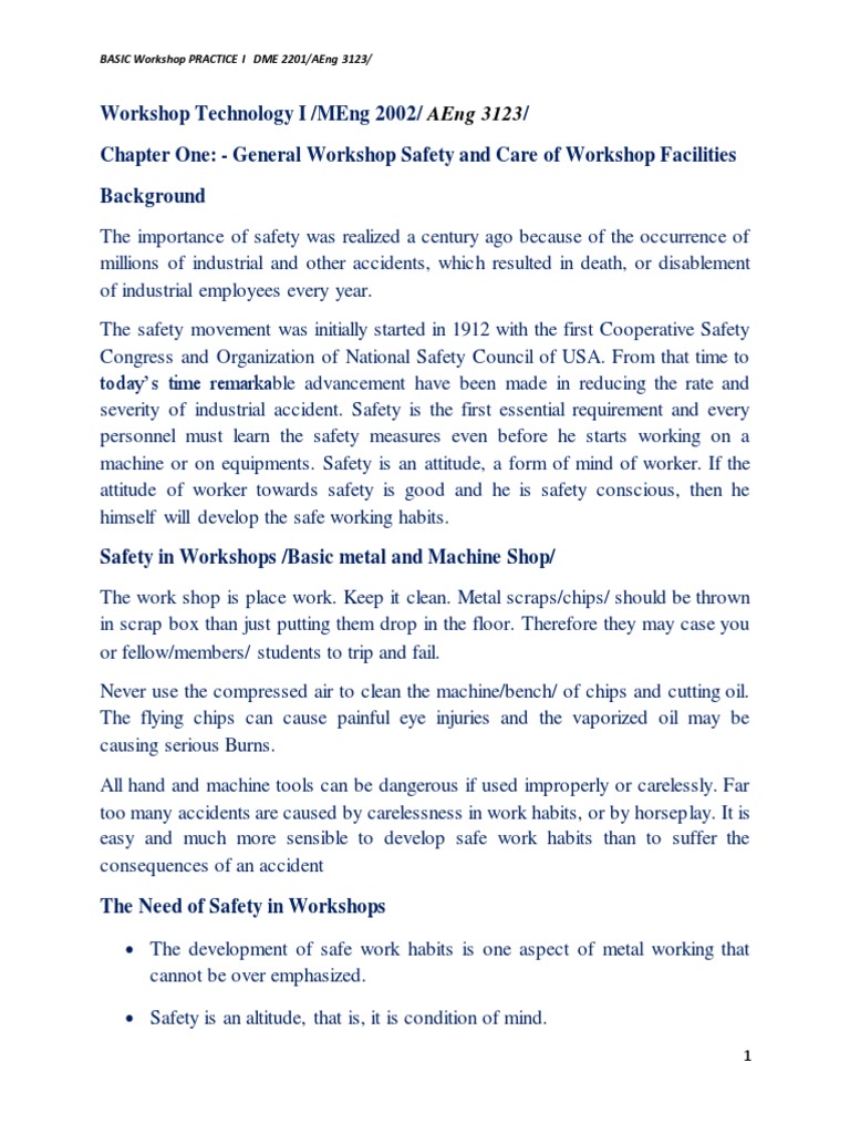 Workshop Technology Chapter 1 | PDF